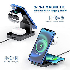 Catalpa U 3 in 1 Wireless Charging Station Compatible for Magsafe Fast Magnetic Charging Stand Compatible with iPhone 14/13, 14/13 Pro, 14/13 Pro Max, 13/12 Mini, AirPods Pro/AirPods 2 iwatch