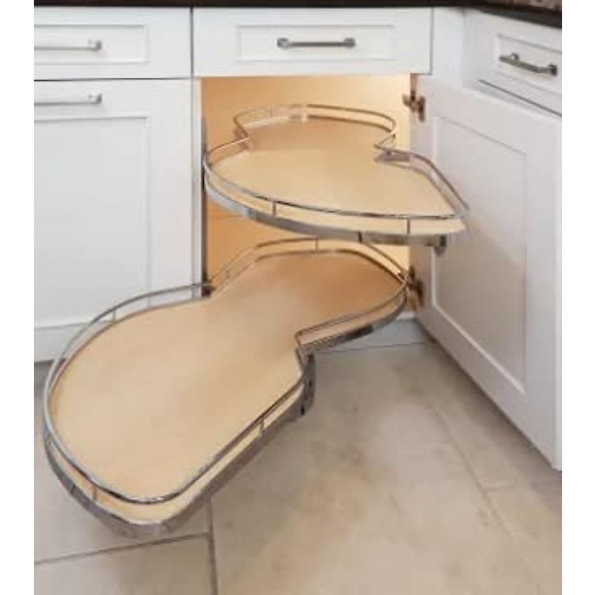 Lemans II Set 2-Shelf Lazy Susan with Soft-Close for Blind Base Corner Cabinets (723 sq. Model 45, Tray Size: 15", Swings Left)