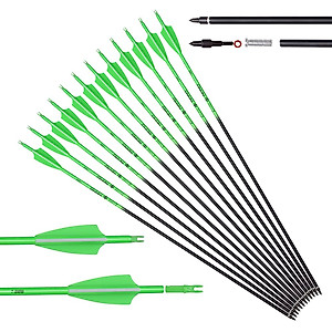 Carbon Arrows 28 Inch Targeting Practice Hunting Arrow Fluorescence Color for Compound Bow and Recurve Bow with 100 Grain Removable Tips (Pack of 12)
