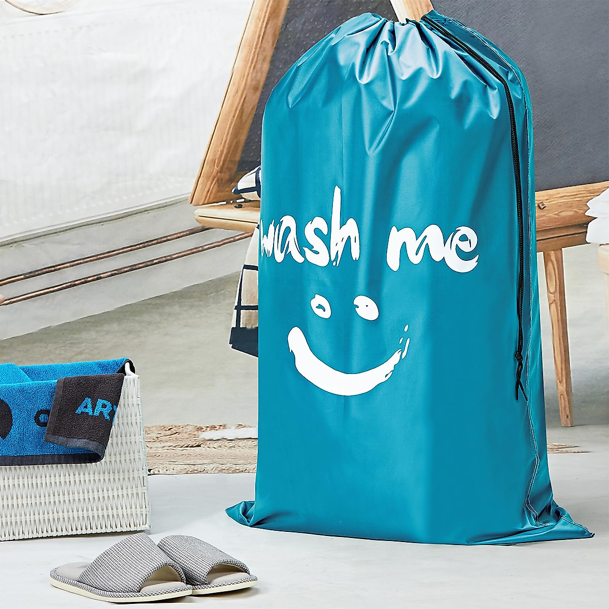 HOMEST 2 Pack XL Wash Me Travel Laundry Bag, Machine Washable Dirty Clothes Organizer, Large Enough to Hold 4 Loads of Laundry, Easy Fit a Laundry Hamper or Basket