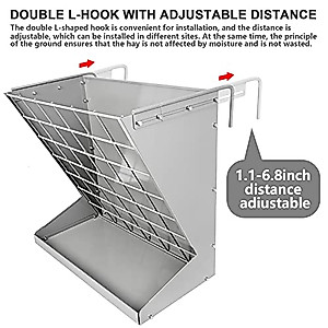 YXJSTO Wall Mount Hay Rack, Heavy-Duty Galvanized Metal 2 in 1 Hay and Grain Feeder, Livestock Feeder with Adjustable Distance, Hay Feeder for Goats, Sheep, Horse