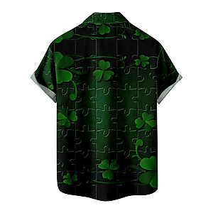 Mens St. Patrick's Day Button Down Shirt Short Sleeve Casual Hawaiian Shirt Green Shamrock Printed Aloha Shirts Tops