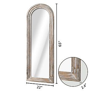 NeuType Arched Full Length Mirror 65"x22" Floor Mirror Rustic Wood Frame Rectangular Full Body Mirror Standing Mirror Wall-Mounted Freeleaning for Bathroom Bedroom Living Room,Weathered White