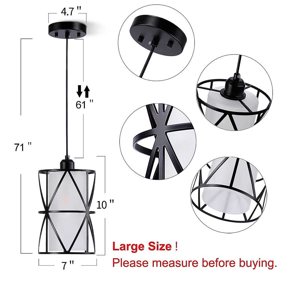 Zlierop Pendant Lights with Frosted Glass, Matte Black Pendant Lighting Kitchen Island, Cylindrical Pendant Light Fixtures, Modern Kitchen Island Lighting, Pendant Light for Foyer, Entryway-Large