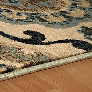 SUPERIOR Abner Collection Area Rug, 10mm Pile Height with Jute Backing, Fashionable and Affordable Rugs, Beautiful Scrolling Medallion Pattern - 5' x 8' Rug, Cream with Blue and Beige