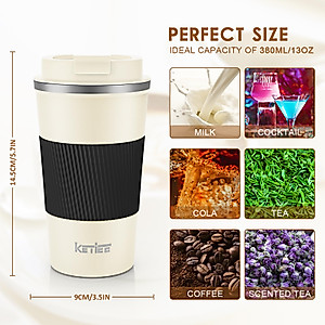 KETIEE 12oz Travel Mug: Vacuum Insulated Coffee Cup with Leakproof Lid, Travel Coffee Mug Stainless Steel Double Walled Reusable Coffee Cup for Hot and Cold Water Coffee (Beige)