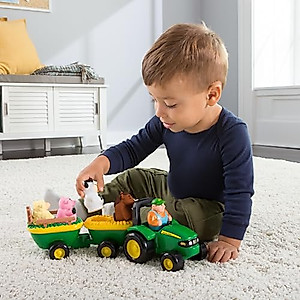 John Deere Animal Sounds Hayride Musical Tractor Toy - Musical Hayride and Farm Animal Toddler Toys - Includes Farmer Figure, Tractor, and 4 Farm Animals - Ages 18 Months and Up