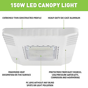 LED Canopy Gas Station Light, 150W 21000LM Surface Mount LED Carport Ceiling Light 5700K (600W HID/HPS Equivalent), 100-277V IP65 DLC & UL Listed