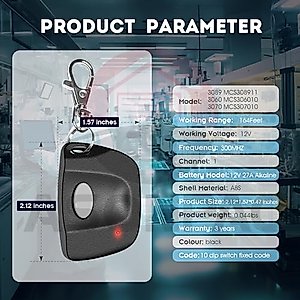 1 for Multicode Gate Opener Remote 3089 MCS308911,3060 MCS306010,3070 MCS307010 Garage Door Opener 3-Years-Warranty