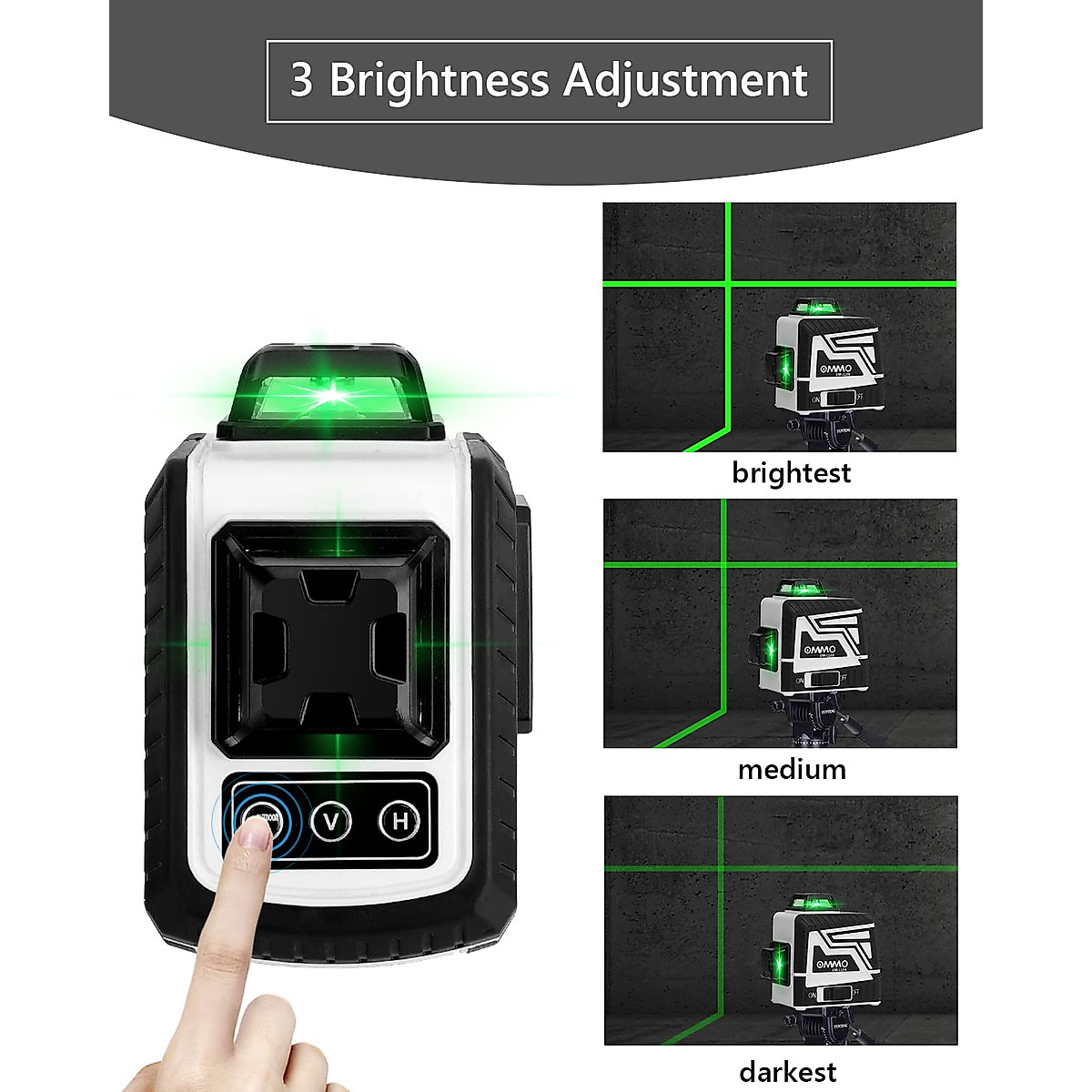 OMMO Laser Level, 8 Lines Green Laser Level Self Leveling Tool, 2 x 360° Green Cross Lines Laser Beams, 150 ft Laser Level with One Horizontal and One Vertical Line for Construction Picture Hanging