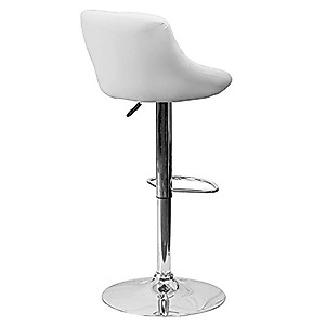 Contemporary Bar Stool Bucket Seat Design Hydraulic Adjustable Height 360-Degree Swivel Seat Sturdy Steel Frame Chrome Base Dining Chair Bar Pub Stool Home Office Furniture - Set of 2 White #1984