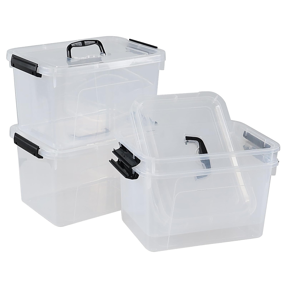 Kiddream 10.5 Quart Clear Storage Boxes, Plastic Bins with Lids and Handles Set of 4