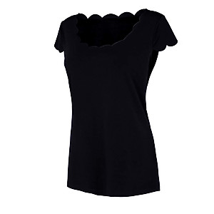 Women's Short Sleeve Shirt,Casual Round-Neck Blouse Flowy Loose Tank Tops Solid Color Tunic Plain Summer Plus Size Tee Black