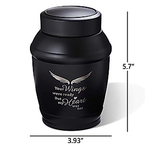 5.7 Inches Medium Size Urns for Human Ashes Adult Male,Black Cremation Urns for Adult Ashes,Angel Wings Decorative Urns