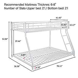 HUAYICUN Bunk Bed Twin Over Full Sturdy Steel Metal Bed Frame with Flat Ladder and Guardrail for Children/Teens/Adults (Black)