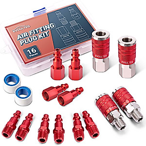 EVOULTES 16 Pieces Universal 1/4" NPT Air Hose Fittings & Air Coupler Kit, Lightweight Aluminium Air Fittings Kit with Quick Connect Air Plug, Pneumatic Air Tool Fitting for Air Compressor Accessories