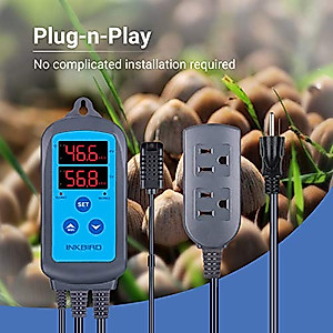 Inkbird Digital Wi-Fi Humidity Controller IHC-200 Dual Outlet Pre-Wired Humidistat for Mushroom Growing Curing Meat Reptile Greenhouse Support Humidifier Dehumidifier Fan iOS&Andriod.