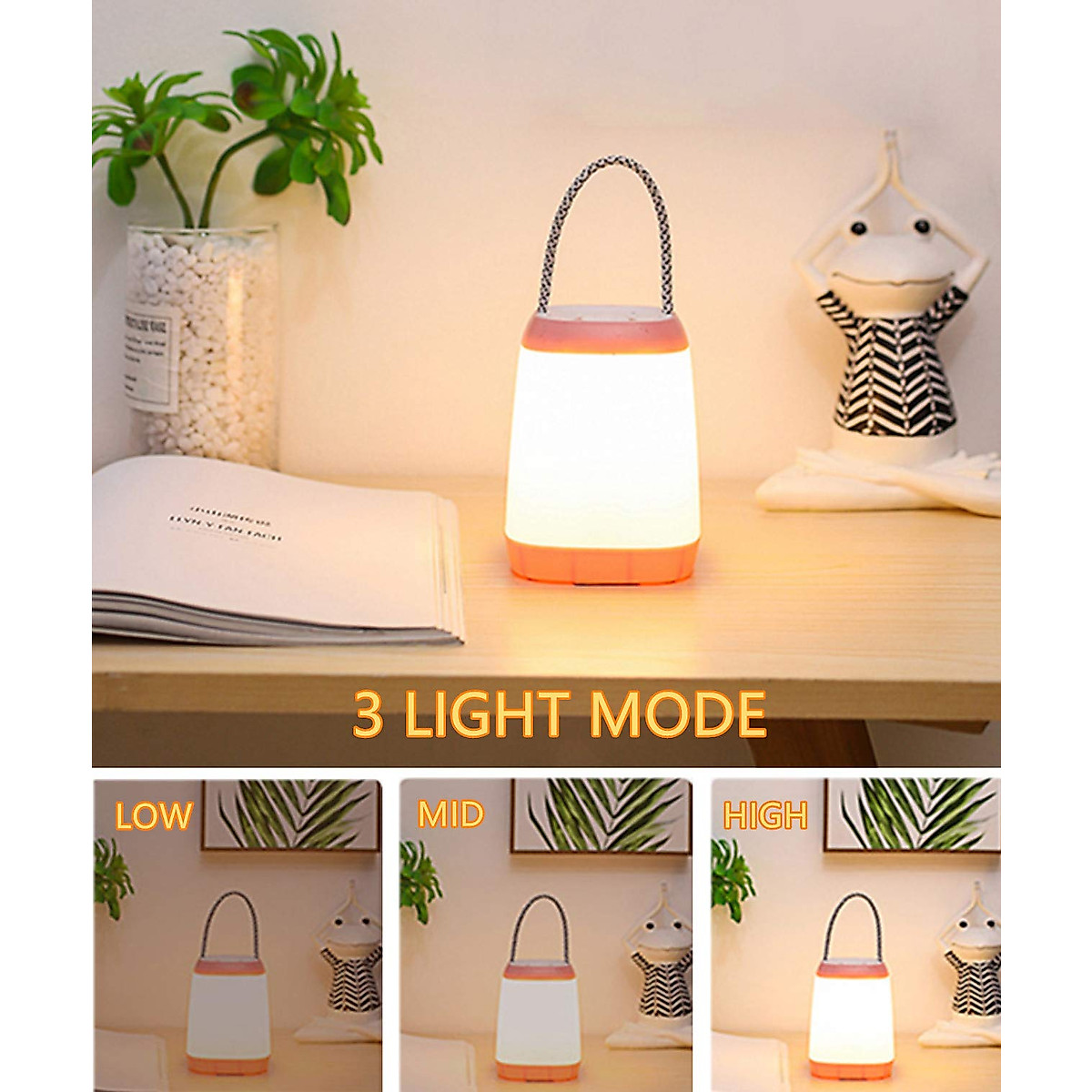 Hathdia Night Light for Kids, USB Rechargeable Nursery Lamp Portable Camping Lantern with 3 Light Modes for Camping,Emergency,Bedroom,Indoor and Outdoor(Pink, 1 Pack)