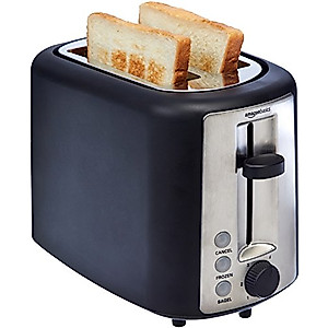 Amazon Basics 2 Slice, Extra-Wide Slot Toaster with 6 Shade Settings, Black