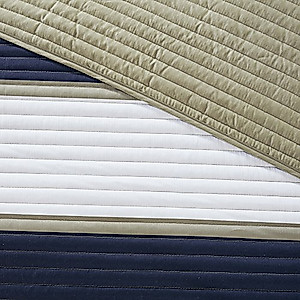 Comfort Spaces Quilt Set Trendy Casual Fun, Vibrant Color Design, Hypoallergenic All Season, Lightweight Coverlet Bedspread Cozy Kids Bedding & Sham Full/Queen Verone White Blue Stripe 3 Piece