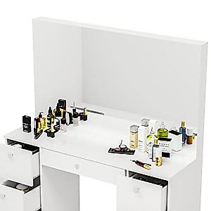 Boahaus Artemisia Vanity Makeup Desk with 7 Drawers, Full-Width Framless Hollywood Mirror, White Vanity Dresser with Mirror, Basic Knobs, Modern Painted Makeup Table for Bedroom (New Version 04/2023)