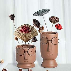 YLTTON Face Planters Pots,Terracotta Plant Pot Unglazed Modern Ceramic Human Face Succulent Head Planter Pot Indoor Clay Bonsai Containers with Drainage Holes/Saucer (5.12 inch-Terracotta)