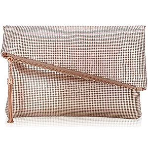 Venoline Large Metal Mesh Evening Clutch Bag Convertible Handbag Tassel Purse Rose Gold