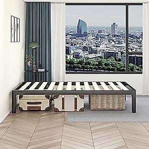 MAF 14 Inch Twin Platform Bed Frames with Wooden Slats, Black 3500 Lbs Heavy Duty Metal Bed Frame with Anti-Collision Round Legs, No Box Spring Needed, Easy Assembly