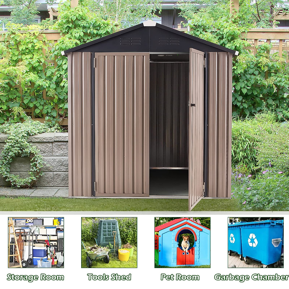 AECOJOY 6' x 6' Outdoor Storage Shed, Metal Shed with Design of Lockable Doors, Utility and Tool Storage for Garden, Backyard, Patio, Outside use