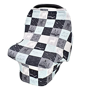 Lemida Car Seat Nursing Cover Shopping Cart Cover High Chair Cover 4 in 1 Carseat Canopy Nursing Breastfeeding Cover for Baby Boys and Baby Girls (Grey&Green)