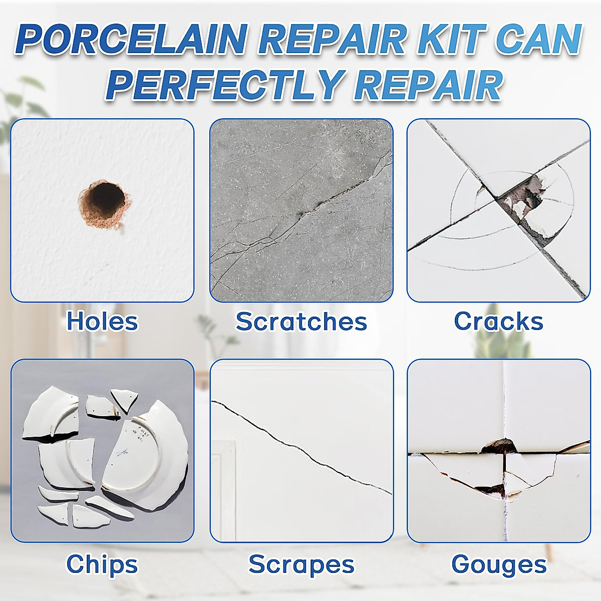 Porcelain Repair Kit, Fiberglass Tub Repair Kit, Tile and Bathtub Repair Kit for Any Cracks Chips, Quickly Repair Resin, Ceramic, Marble Shower Sink, Acrylic Quartz Countertop (White)