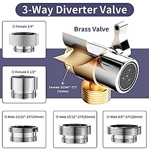 HOWUWEY Sink Hose Attachment for Faucet with 5 Adapters, Tub Faucet Sprayer Attachment, 3 Spray Modes Shower Head with ON/OFF Button, Filtered Shower Sprayer Attachment for Tub Faucet (Chrome)