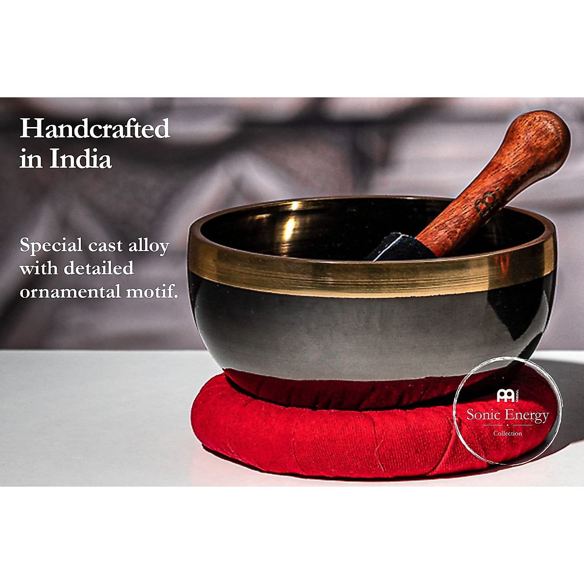 Meinl Sonic Energy Ornamental OM Singing Bowl with Resonant Mallet, Cushion and Gift Box — Made in India — for Meditation, Yoga and Sound Healing Therapy, 4.33", 2-Year Warranty (SB-OM-300)