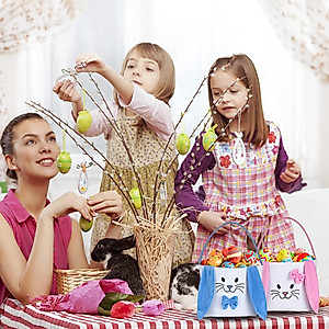 NUFR 2 Pcs Easter Bunny Basket Egg Bags, Easter Rabbit Canvas Tote Bag with Handle and Fluffy Ears for Kids Boys Girls, Easter Bunny Bag Bucket for Eggs Hunting, Candy, Pink+Blue