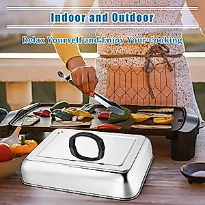 Rectangular Basting Cover, HaSteeL Stainless Steel Cheese Melting Dome Steaming Cover Lid, Heavy Duty Griddle Grill Accessories for Flat Top Teppanyaki BBQ Kitchen Indoor & Outdoor, Dishwasher Safe