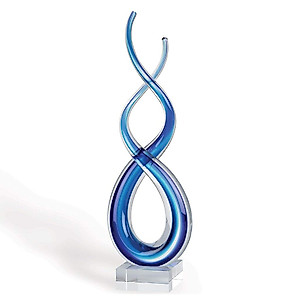 Badash Touch of Blues - Blue Crystal Murano-Style Glass Sculpture - Blue Home Decor Glass Art - 9" Tall Mouth-Blown Glass Wave Sculpture on Crystal Base - Glass Decor Contemporary Home Decor Accent