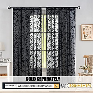 Jubilantex Full Blackout Curtains + Leaf Sheer Window Panels, Mix and Match Style Double Layer Window Treatment Sets for Bedroom Living Room, 4 Panels 52" W x 84" L, Black and Black