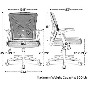 Topeakmart Office Chair Ergonomic Desk Chair with Adjustable Lumbar Support, Mid Back Mesh Computer Chair with Flip-up Armrests Task Chairs, Executive Chair for Home Office, White