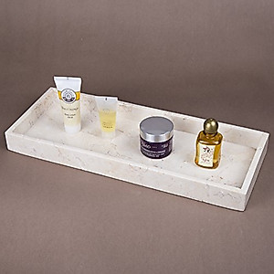 Creative Home Natural Champagne Marble Vanity Tray Towel Tray Bathroom Countertop Organize Tray, 6.5" L x 16.5" W x 1.5" H, Champagne (Beige)