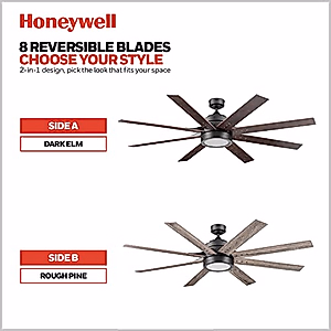 Honeywell Ceiling Fans Xerxes, 62 Inch Contemporary LED Ceiling Fan with Light and Remote Control, 8 Blades with Dual Finish, Reversible Motor - 51628-01 (Bronze)