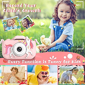 Dwfit Upgrade Selfie Kids Camera, Christmas Birthday Gifts for Boys Girls Age 3-12, HD Kids Digital Video Cameras for Toddler with Cartoon Soft Silicone Cover, Portable Toy for 3 4 5 6 7 8 Years Old