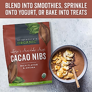 Viva Naturals Organic Cacao Nibs, 1 Lb - Certified Keto and Vegan Superfood, Perfect for Gluten Free Baking, Cacao Nib Smoothies and Healthy Snacks, Premium Criollo Beans, Non-GMO