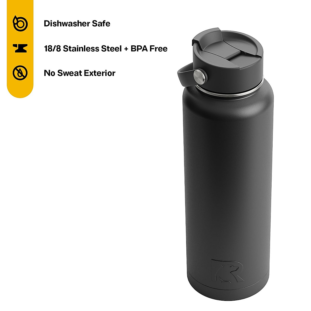 RTIC 40oz Vacuum Insulated Water Bottle, Metal, Stainless Steel, BPA Free, Reusable, Sweat-Proof Flask for Hot and Cold Drinks, Travel, Sports, Camping, Black