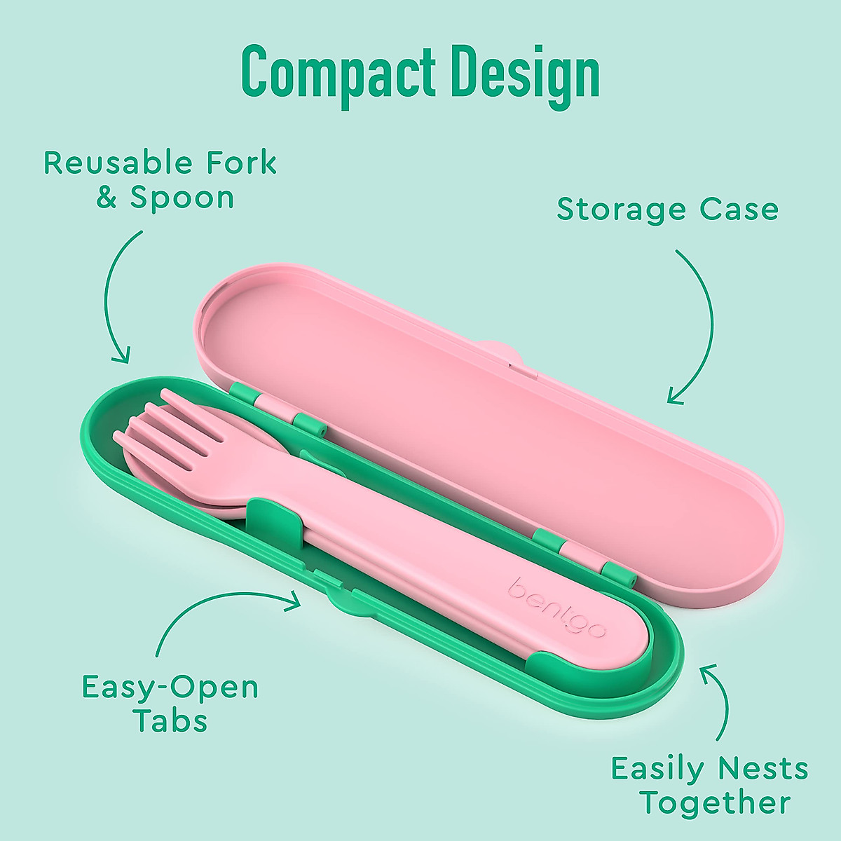Bentgo Kids Utensil Set - Reusable Plastic Fork, Spoon & Storage Case - BPA-Free Materials, Easy-Grip Handles, Dishwasher Safe - Ideal for School Lunch, Travel, & Outdoors (Tropical)