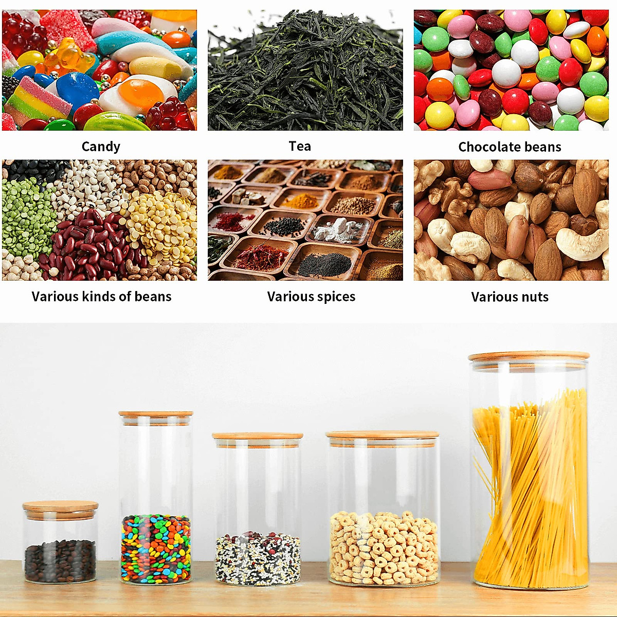 Food Storage Jar, 18.6 FL OZ (550 ML), [Thickened Version] 77L Glass Food Storage Jar with Airtight Seal Bamboo Lid - Modern Design Clear Food Storage Canister for Serving Tea, Coffee, Spice and More