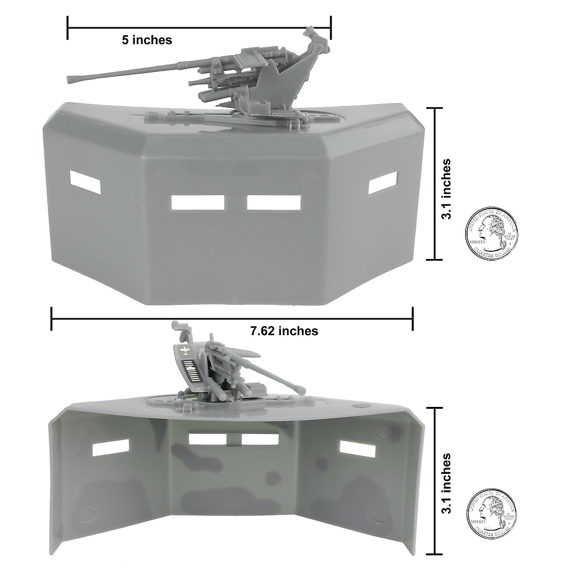 BMC WW2 Pillbox Bunker Defense with Artillery - 1:32 Plastic Army Men Accessory