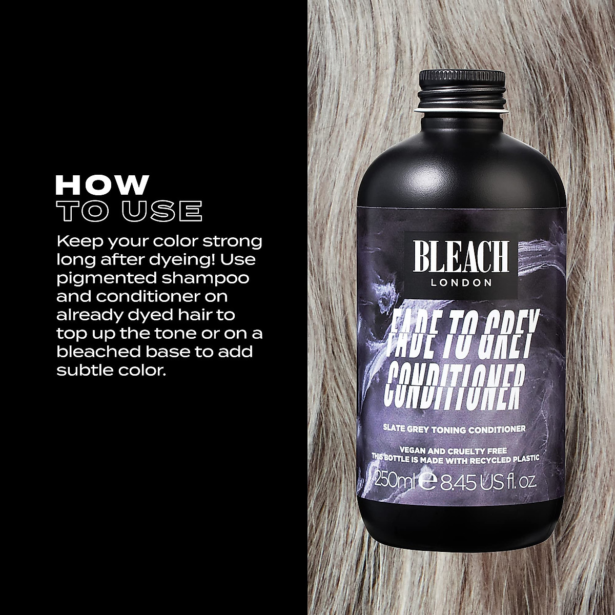 BLEACH LONDON Fade To Grey Conditioner - Slate Grey Rinse, Color Toning and Preserving, Vegan, Cruelty Free, Daily Hair Nourishment, Color Depositing Formula, 8.45 fl oz