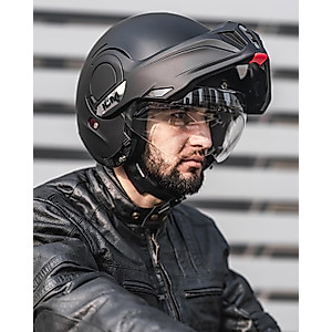 ILM Vintage Full Face Modular Motorcycle Helmet for Adults Men ATV UTV Snowmobile with 180° Reversible Chin Guard DOT Model-B707(Matte Black, L)