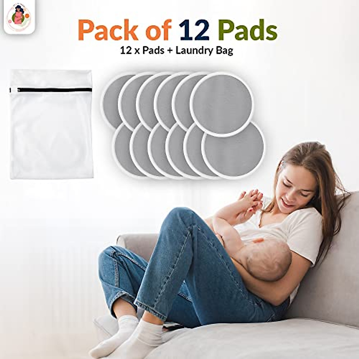365 Mommy Nursing Pads for Breastfeeding Mothers Organic-Comfortable-Uniquely Crafted Washable Pads Super Absorbent Breastfeeding Pads Leak Proof Organic Bamboo (Gray)