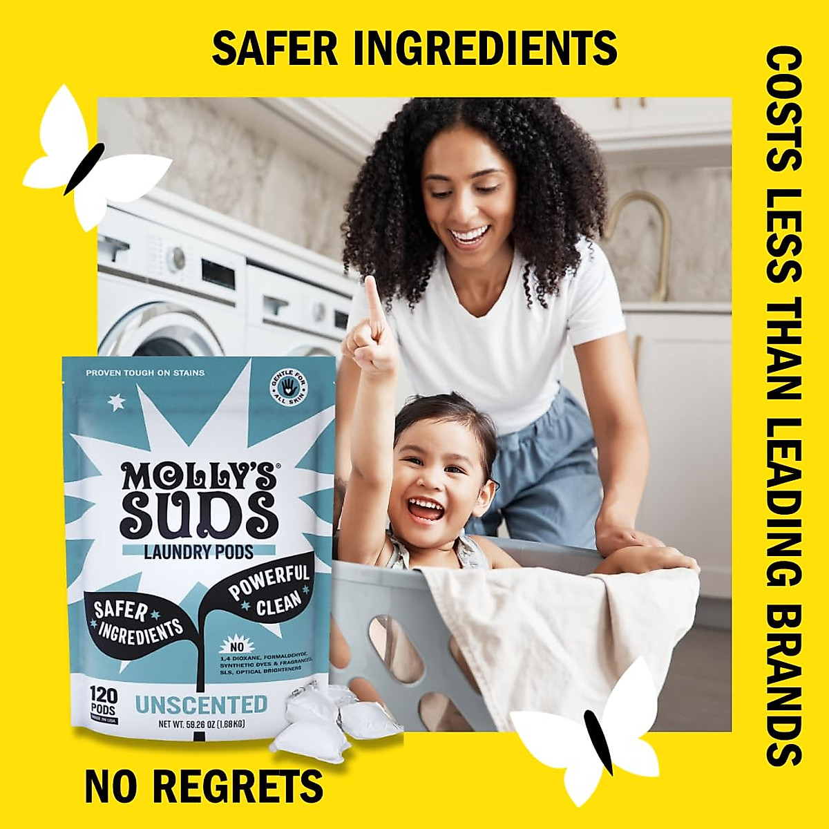 Molly's Suds Laundry Detergent Pods | Clean Detergent for Sensitive Skin | Ultra Concentrated and Stain Fighting | Unscented - 120 Count (Value Pack)